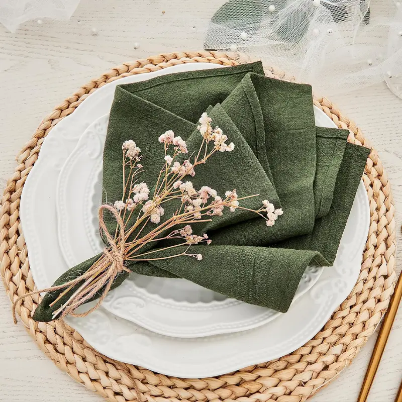 Green & Red Folded Cocktail Napkins, Durable For Weddings And Parties.