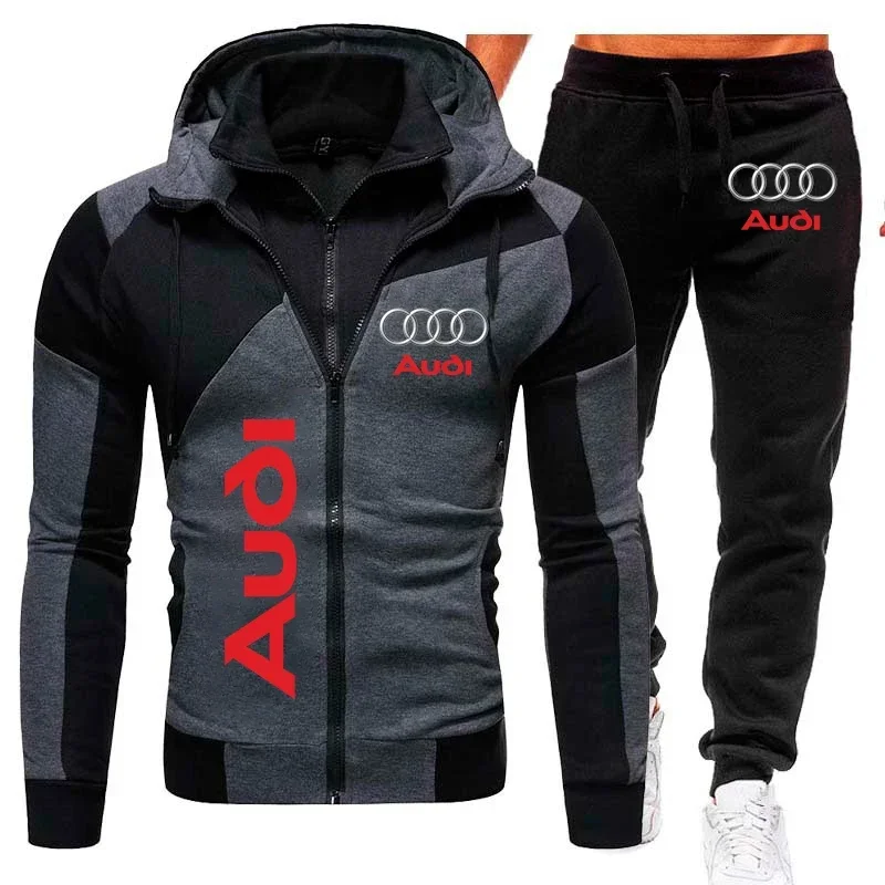 Tracksuit Audi Car Logo Print Sportswear 2 Pieces Sets Warm Fleece ...