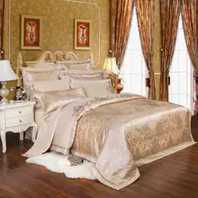 Sliver Gold Luxury Silk Satin Jacquard duvet cover bedding set queen ...
