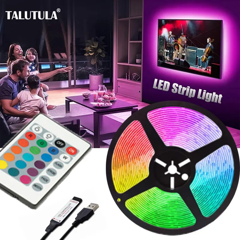Bright, Rgb, Remote-Controlled Led Light Strip For Desk And Home.