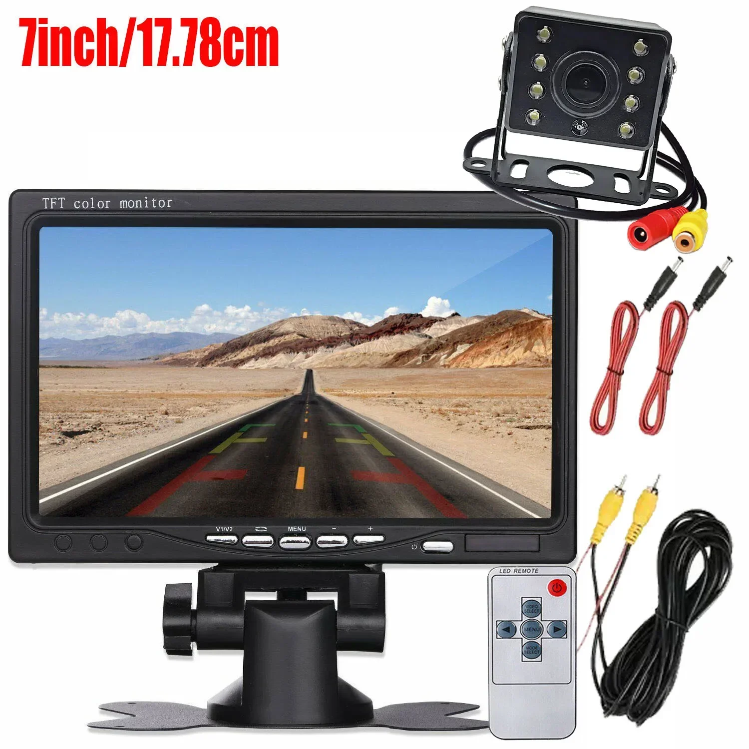 자동차 Tft Lcd 스크린 모니터 후진 백업 카메라 키트 트럭 버스 Rv 트레일러 트랙터 캠핑카용 10m 케이블