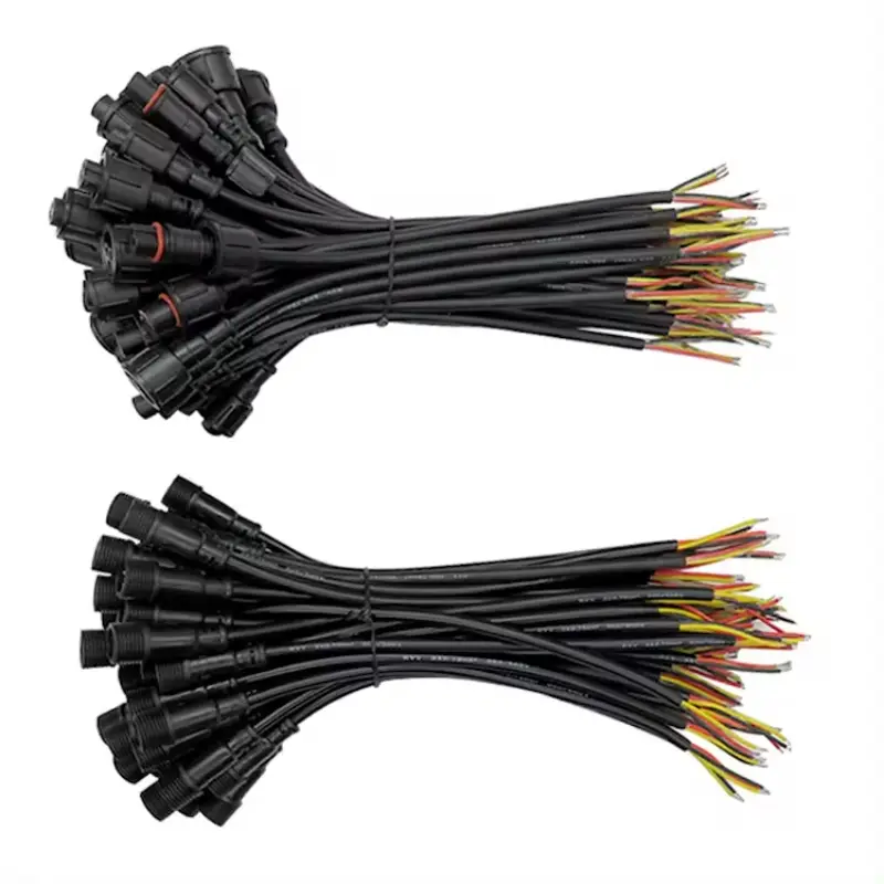 Black Waterproof 3-Core Pigtail Connector, Ip67 Rated, 30Cm Long.