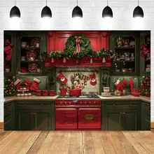 Christmas Modern Kitchen Photography Backdrop Retro Wood Wall Cook ...