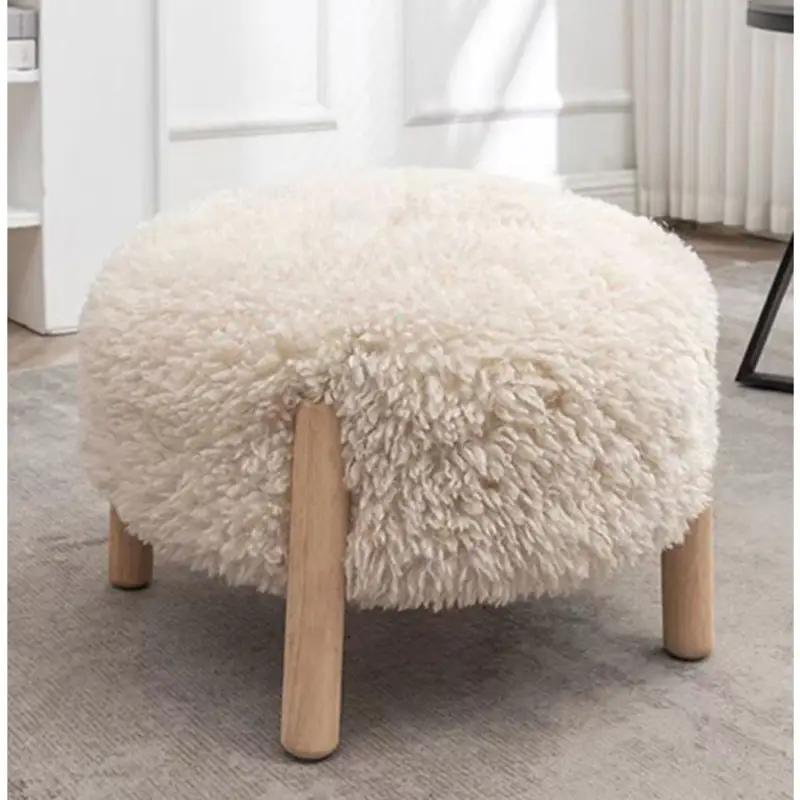 Fluffy, Creamy Lamb Wool Ottoman For A Cozy Living Room Makeover!