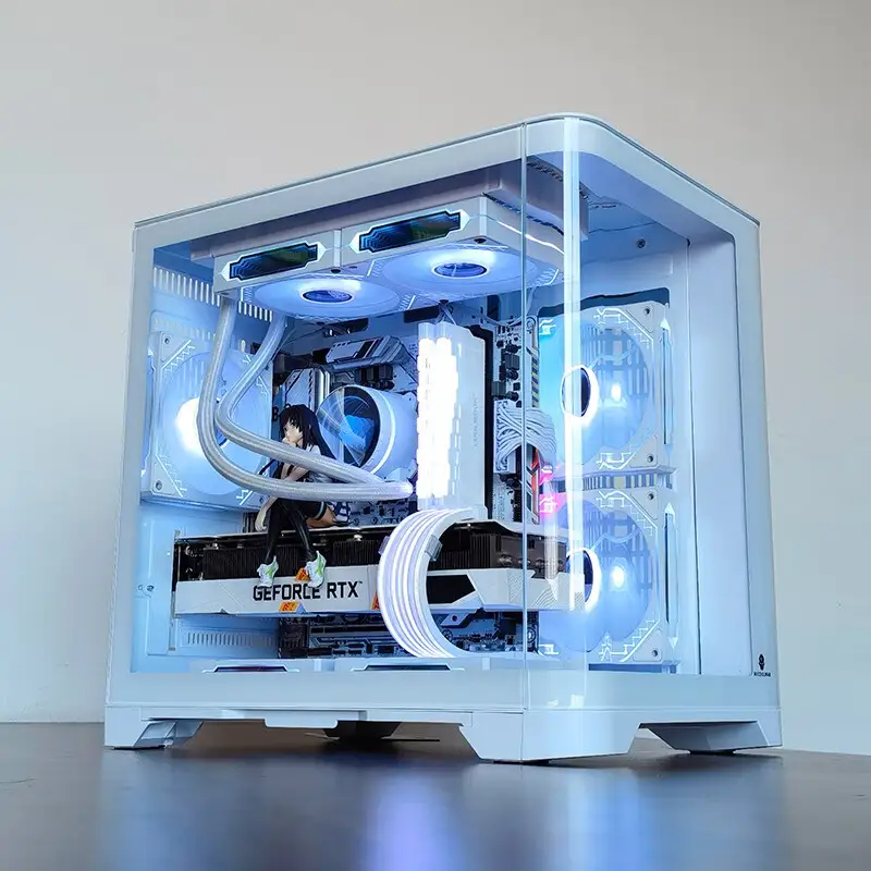 White Mini Glass Pc Case With Sea View, Supports Matx And Water Cooling.