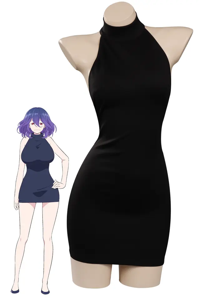 Black Vermeil Gold Halter Backless Cosplay Dress For Women.