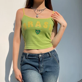 Sexy Sleeveless BRASIL Tank Top Vintage Letter Print Grunge Streetwear ...