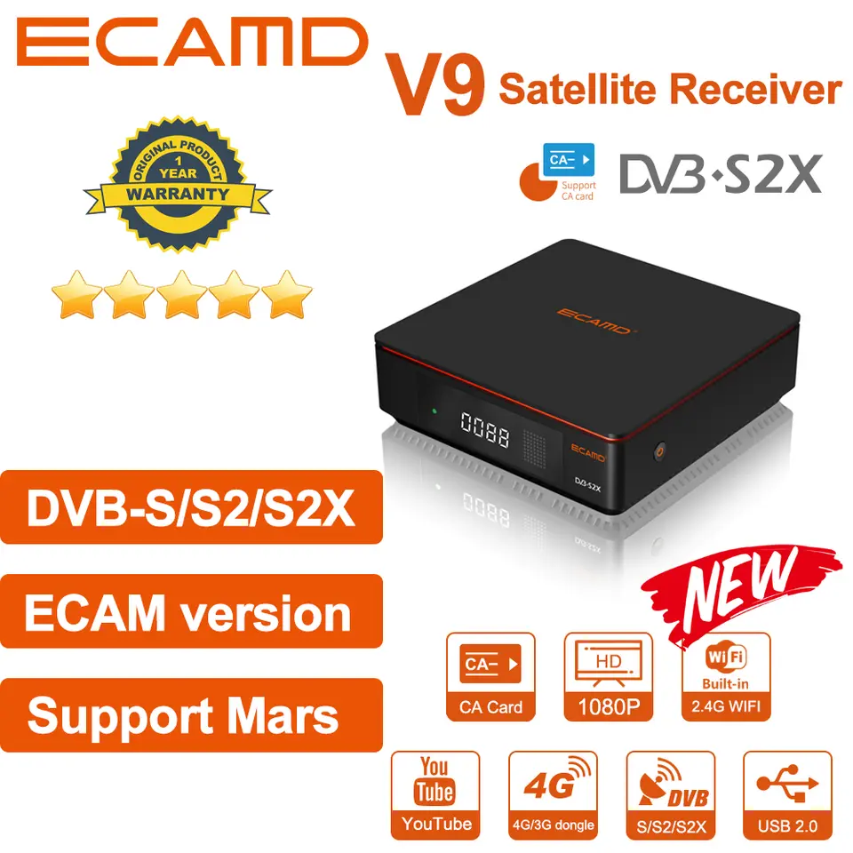 Ecamd V9 Prime Satellite Receiver, Dvb-S/S2X, Built-In Wifi, Mars Support.