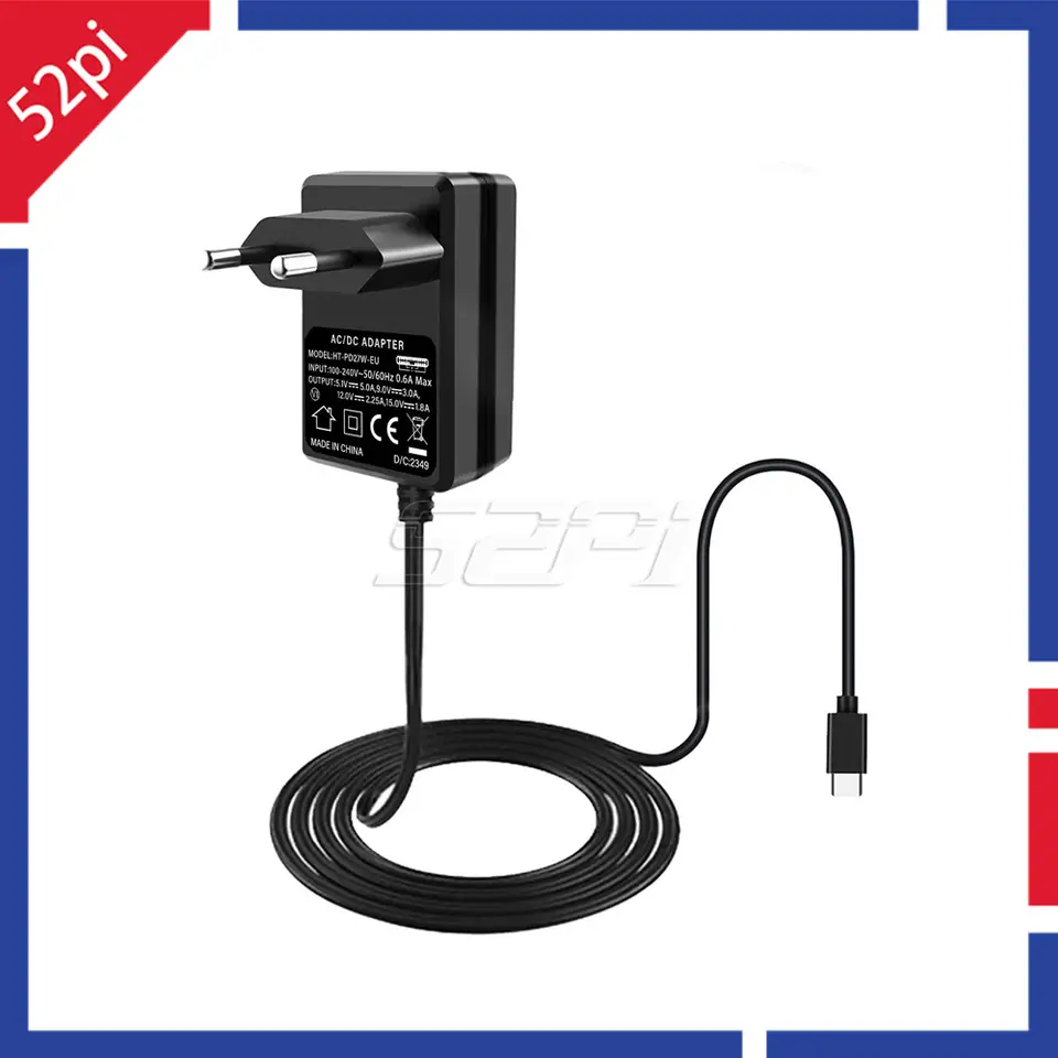 52Pi Raspberry Pi5 5V 5A Power Supply Adapter AC/DC 27W Usb C Mangement ...