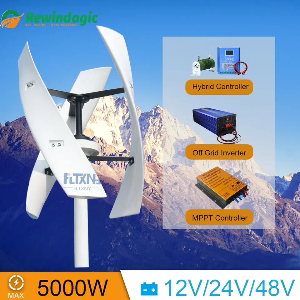 Generador De Energía Eólica Vertical 3Kw-5Kw, Controlador Híbrido, 12V-48V