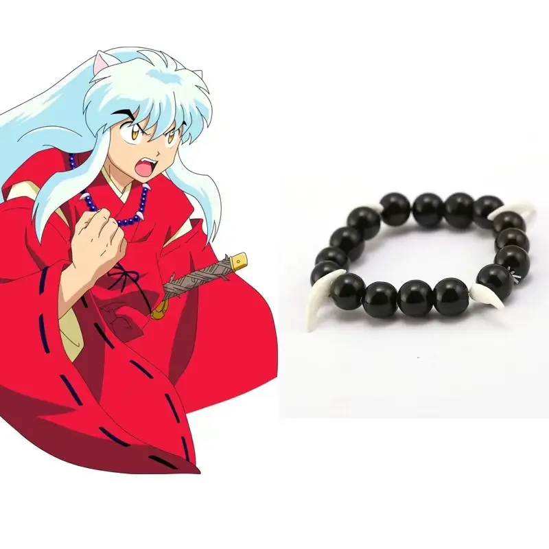 Anime Inuyasha Black Purple Beaded Necklace Bracelet Cosplay Props ...