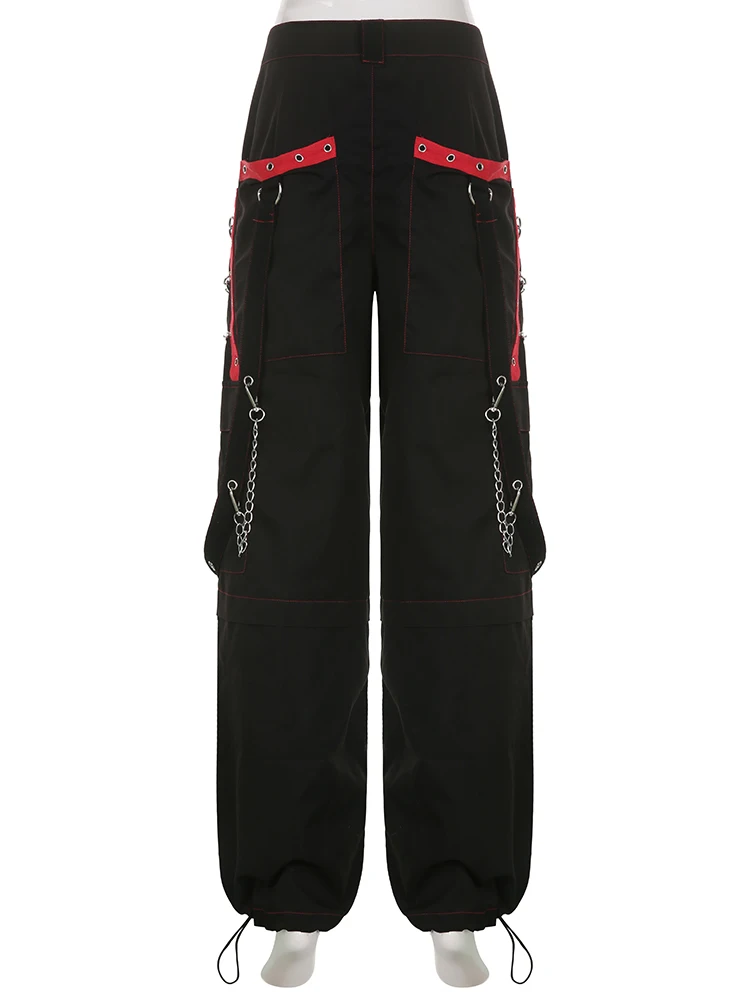 Weekeep Punk Wide Leg Pants Streetwear Low Rise Baggy Gothic Cargo ...