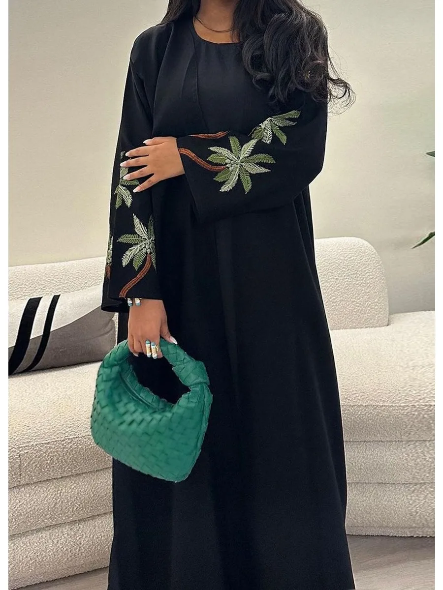 Embroidery Sleeve Muslim Abaya for Women Eid Dress Morocco Ramadan ...