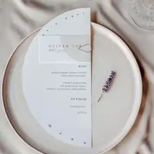 Elegant Half-Circle Wedding Menu Cards, Personalized For Your Event.