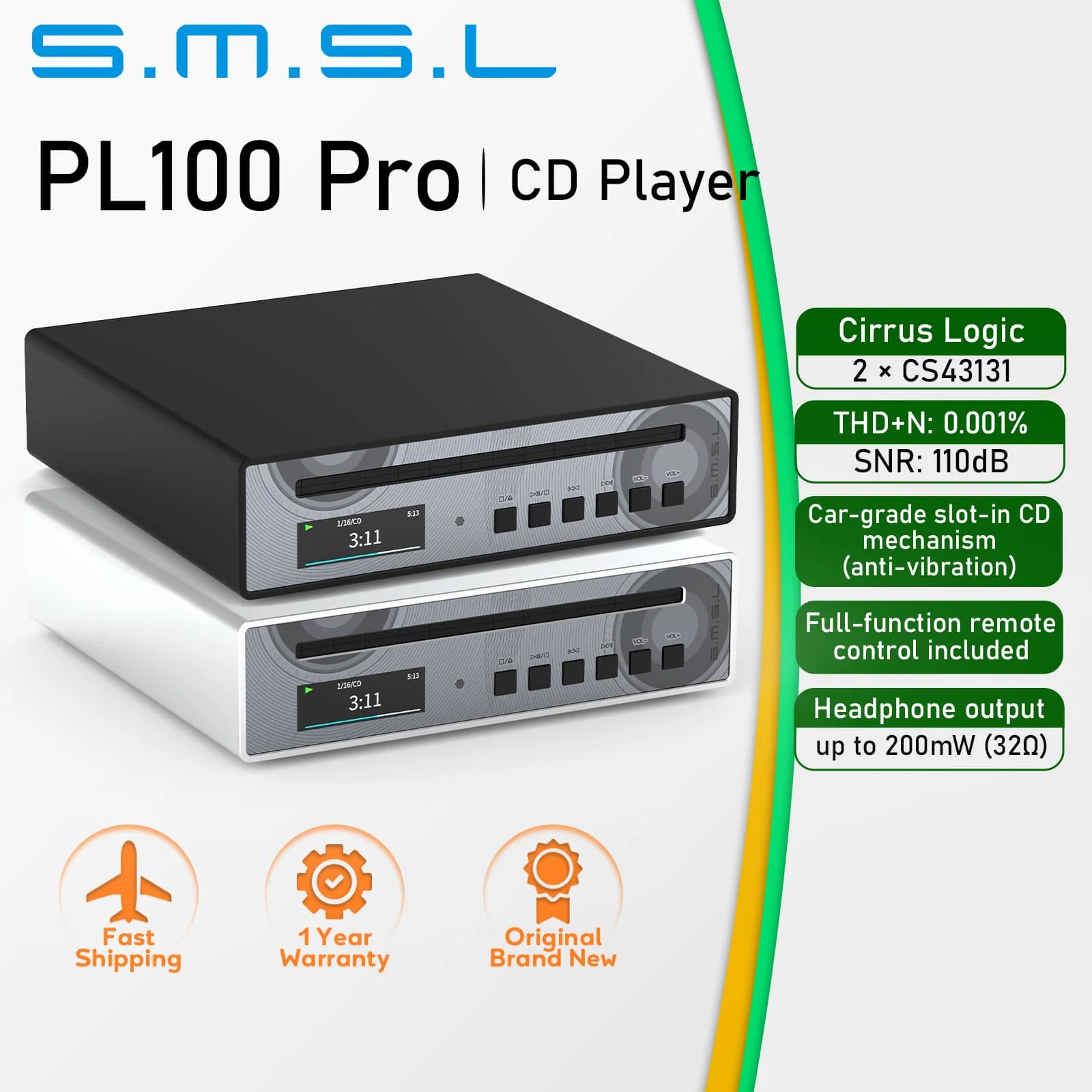 SMSL PL100 Pro Hi-res Audio CD Player CS43131 DAC chip Optical Coaxial ...