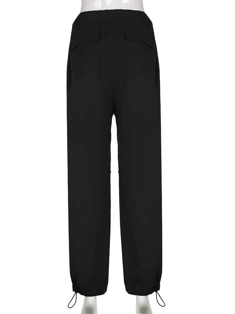 Weekeep Boyfriend White Cargo Pants Baggy Pocket Patchwork Low Rise ...