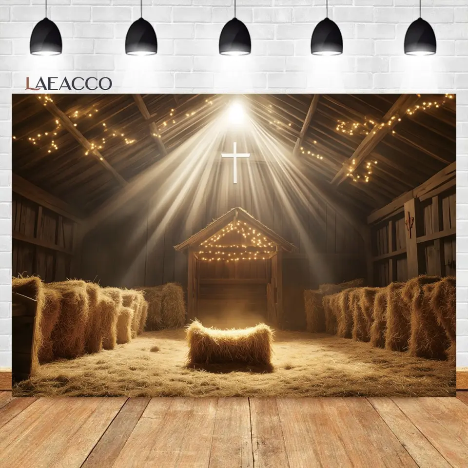 Laeacco Western Farm Barn Nativity Backdrop For Photo Sessions