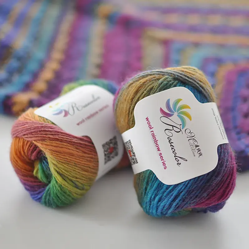 Rainbow 100% Pure Wool Yarn For Diy Knitting And Crocheting.
