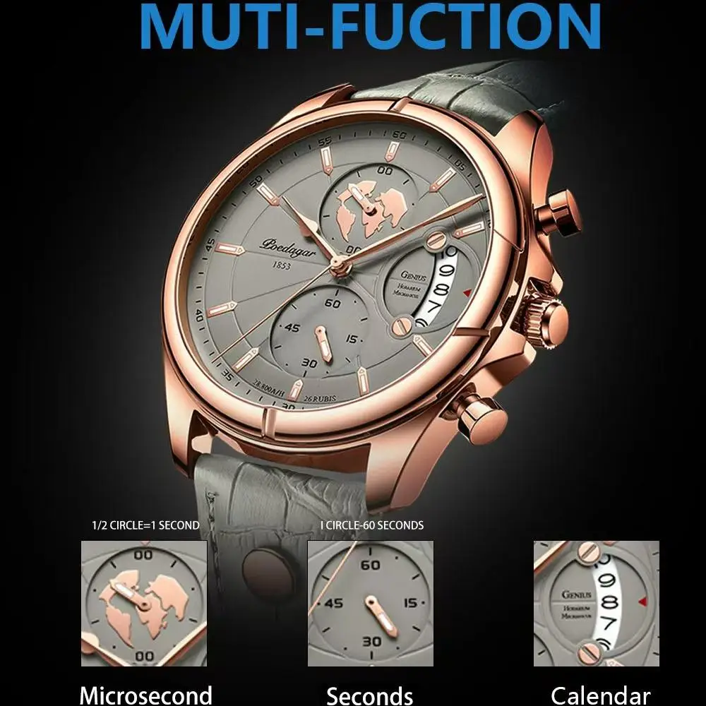 POEDAGAR Luxury Brand Man Watch Chronograph Date Waterproof Leather ...