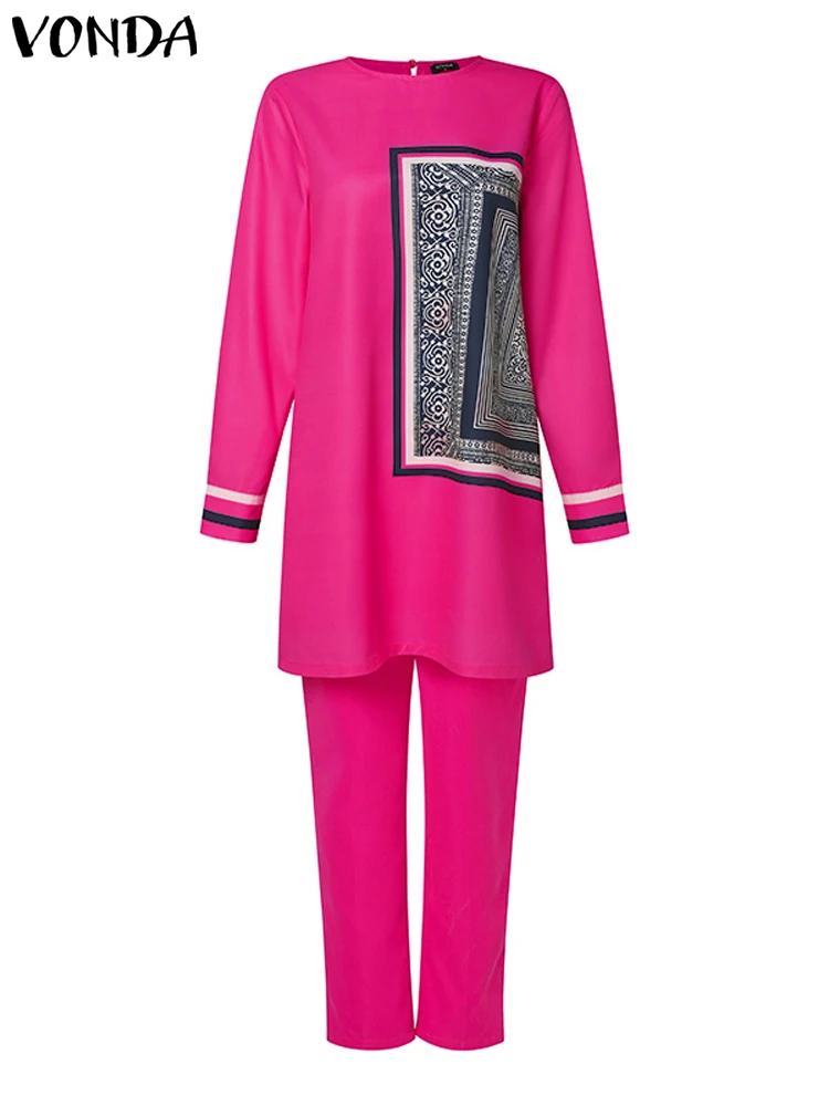 Plus Size VONDA Women Fashion Pant Sets Elegant Suits Long Sleeve ...
