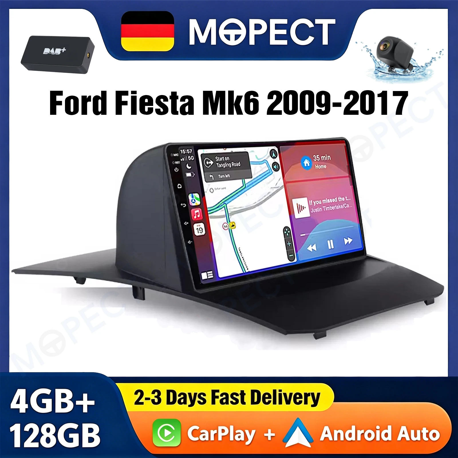 MOPECT 9" Car Stereo Android 15 Carplay 4+128G For Ford Fiesta Mk6 2009 ...