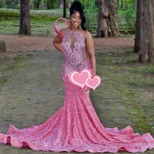 Conspicuous Pink Sequin Prom Dresses Beaded Rhinestones Mermaid ...