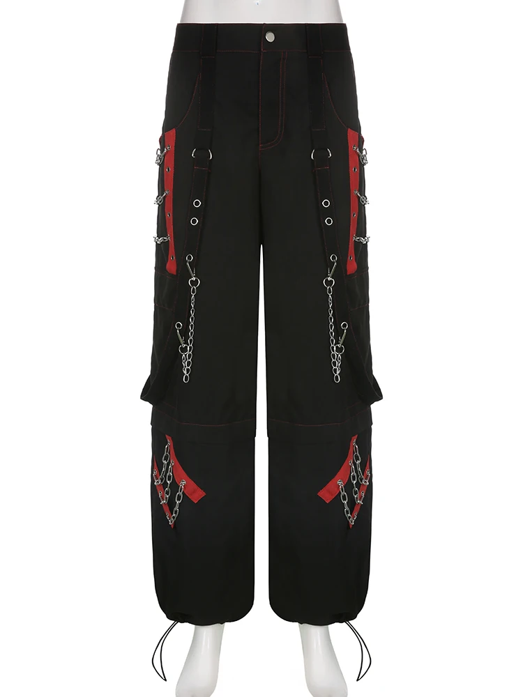 Weekeep Punk Wide Leg Pants Streetwear Low Rise Baggy Gothic Cargo ...