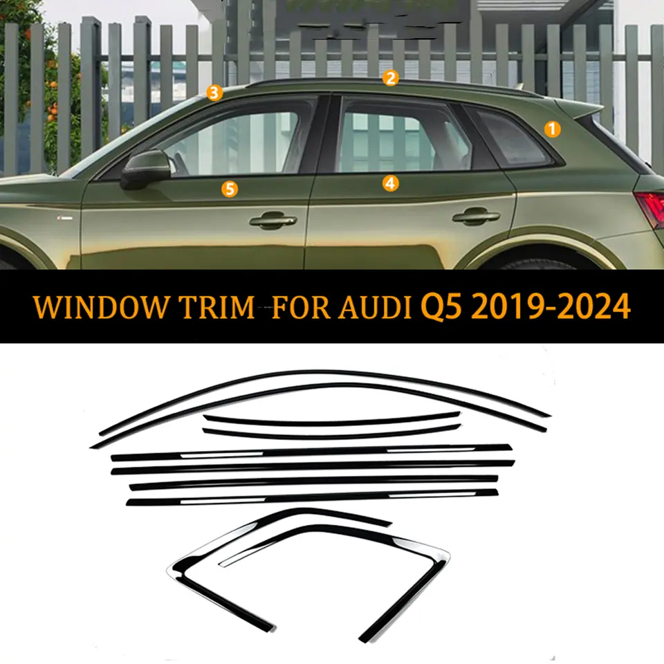 For Audi Q5 2018-2024 Exterior Gloss Black Window Strip Seal Molding ...