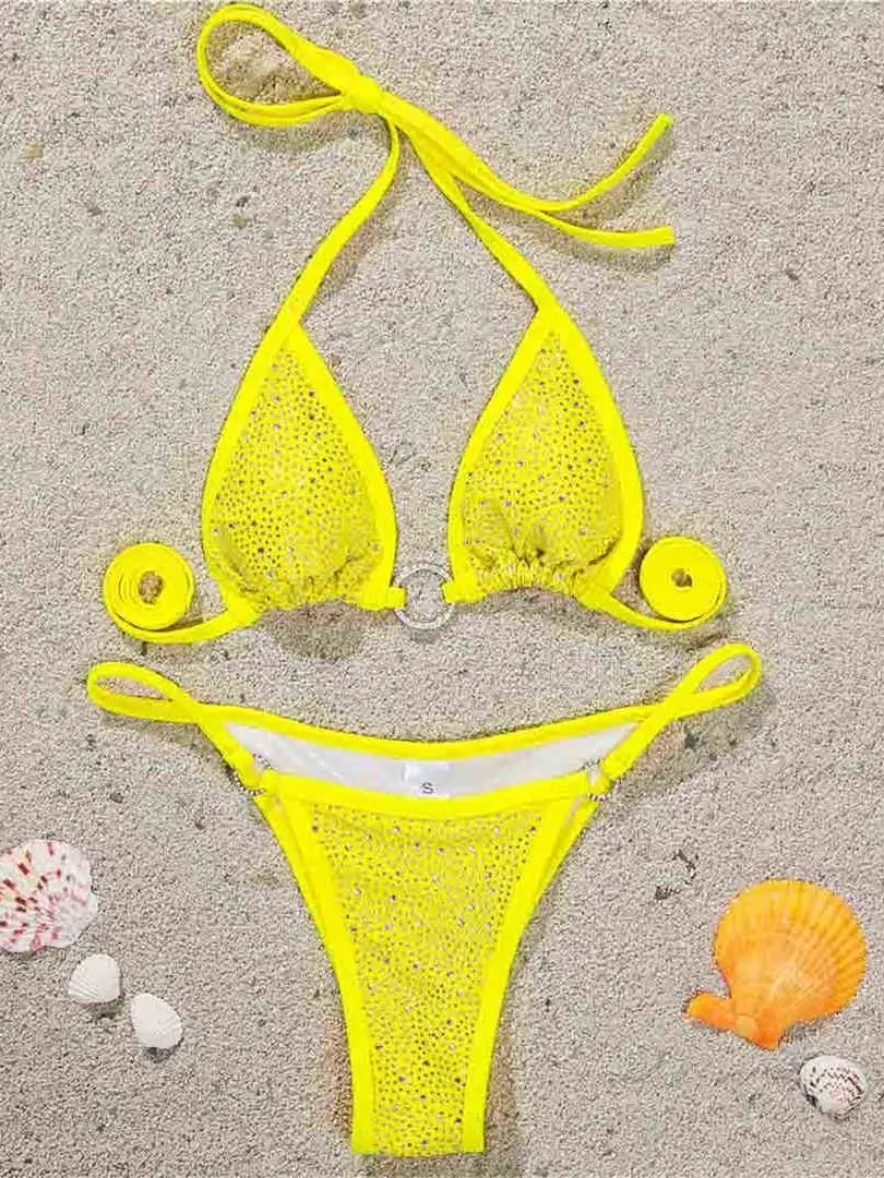 Sexy Bling Rhinestone Mini Bikini Female Swimsuit Women Swimwear Two ...
