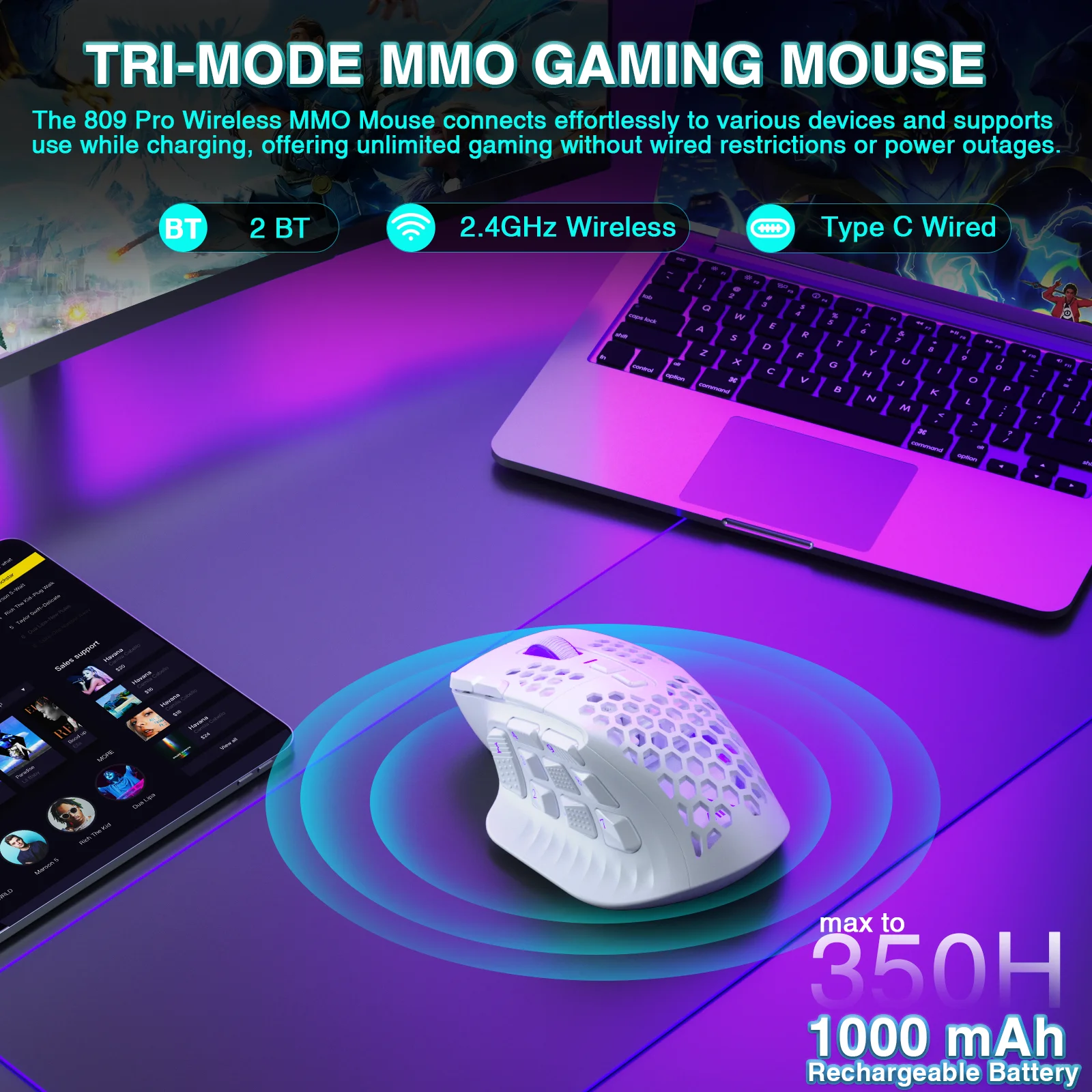 SOLAKAKA SM809 Pro Wireless MMO Gaming Mouse PAW3311 16 Side Buttons ...