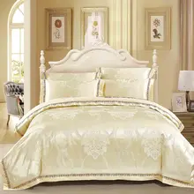 Sliver Gold Luxury Silk Satin Jacquard duvet cover bedding set queen ...