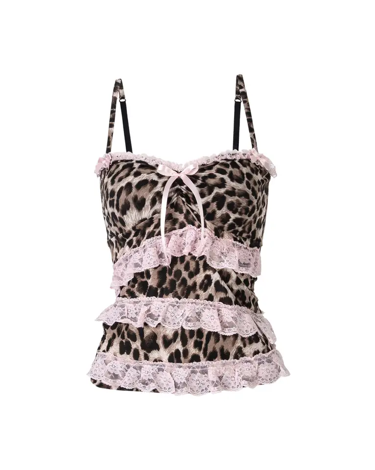 Y2K Leopard Print Halter Tank Top, Slim Fit, Sexy Streetwear.