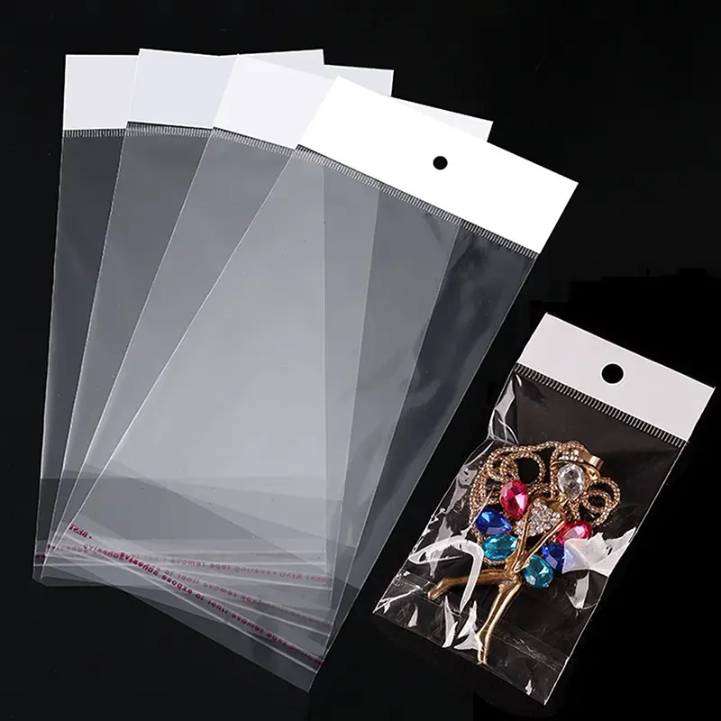 Bolsa autoadhesiva transparente de 100 Uds., bolsas Opp colgantes de ...