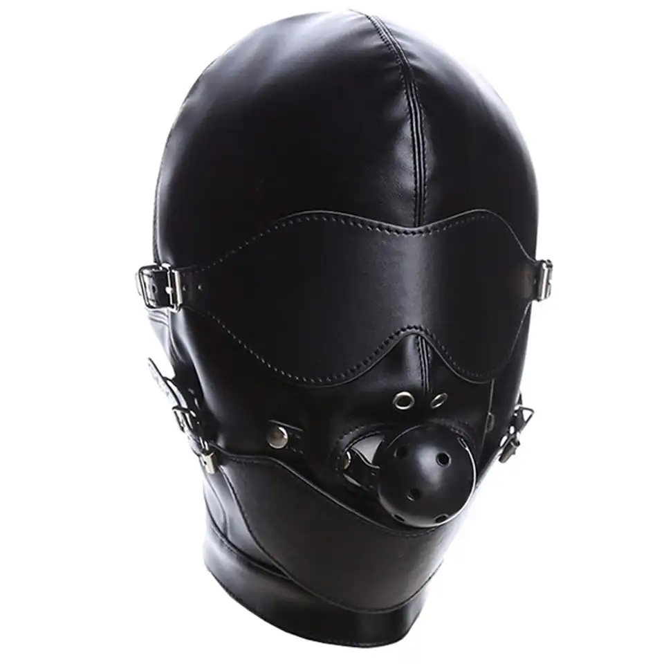 Leather Breathable Face Mask, Adjustable Hood For Halloween Party