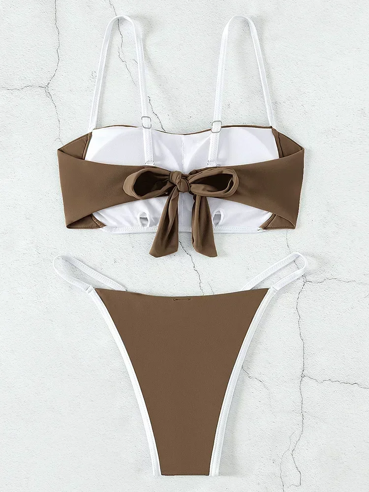 Bikini de microtanga con diseño de empalme para mujer, conjunto de dos ...