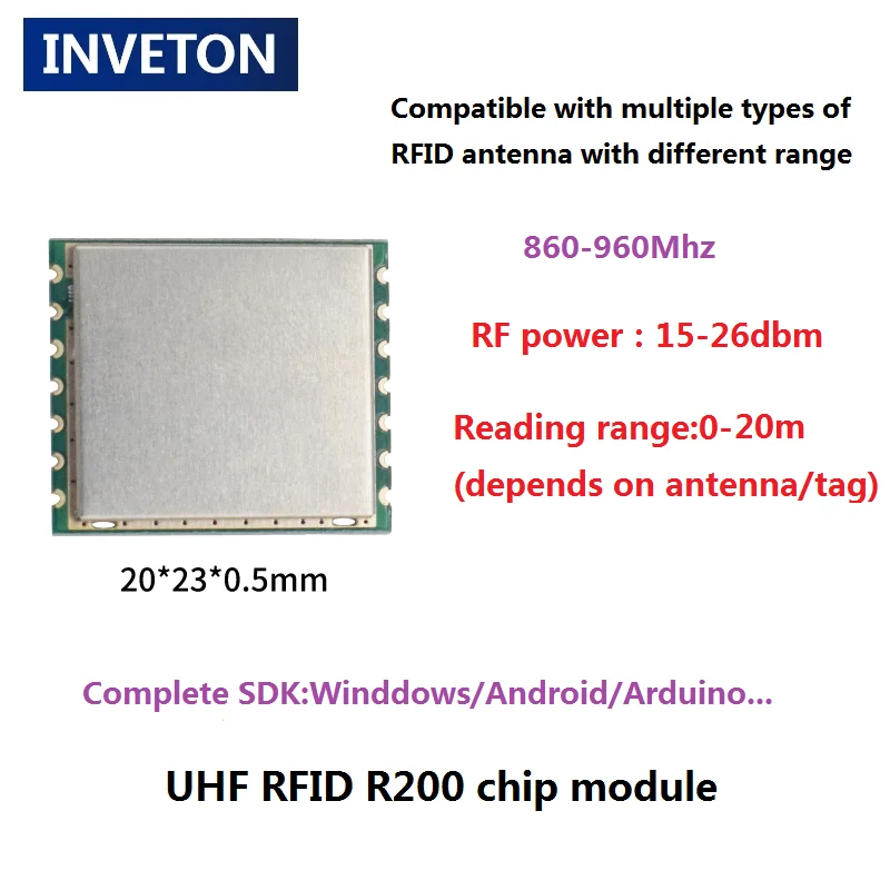 R200 Chip Small Long Range UHF RFID Reader Module with Antenna TTL UART ...