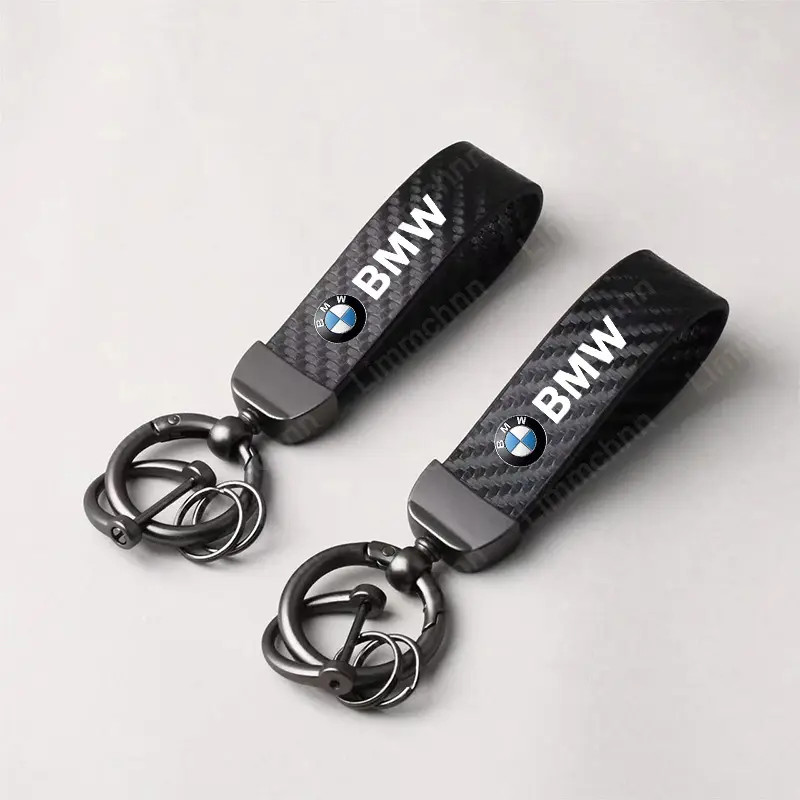 Luxury Bmw Carbon Leather Keyring Logo Car Keychain