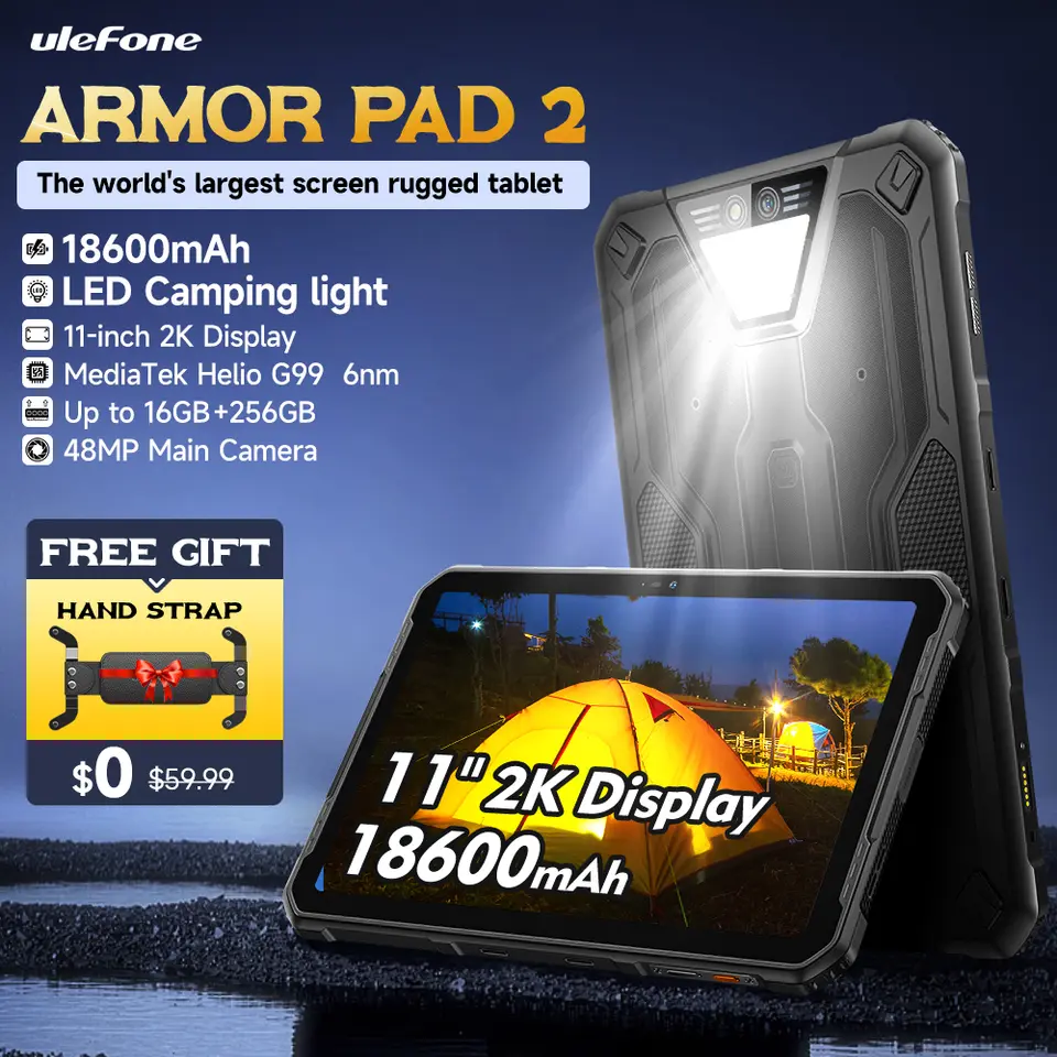 Rugged 11" Ulefone Armor Pad 2 Tablet, 18600 Mah, 4G, 256Gb, Ip68/Ip69K Protection