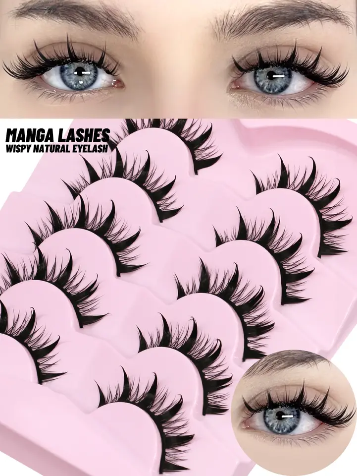GROINNEYA Manga Lashes 5 pairs Eyelashes Fluffy Soft Cross Natural Look ...
