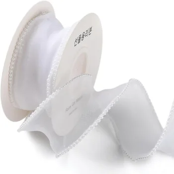 5 Yards 1 1/2 Inch White Faux Pearl Edge Ribbon Organza Mesh Smooth ...