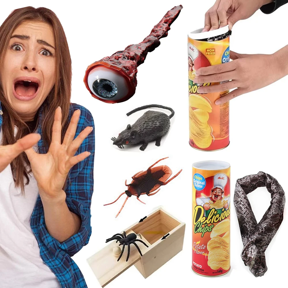 Funny Prank Potato Chip Can Jump Spring Snake Roach Toy Spider Scare ...