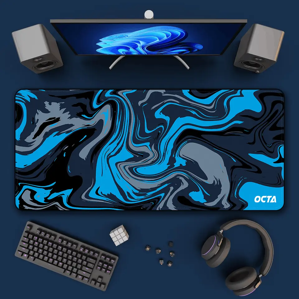 Gaming Xxl Mousepad, 900X400, Blue Liquid Strata Art Desk Mat