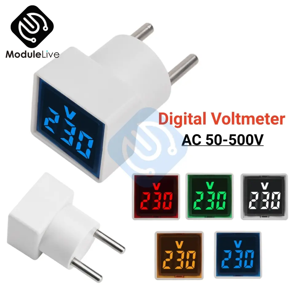 Square Voltmeter Digital Voltage Tester Monitor EU Plug LED Display ...