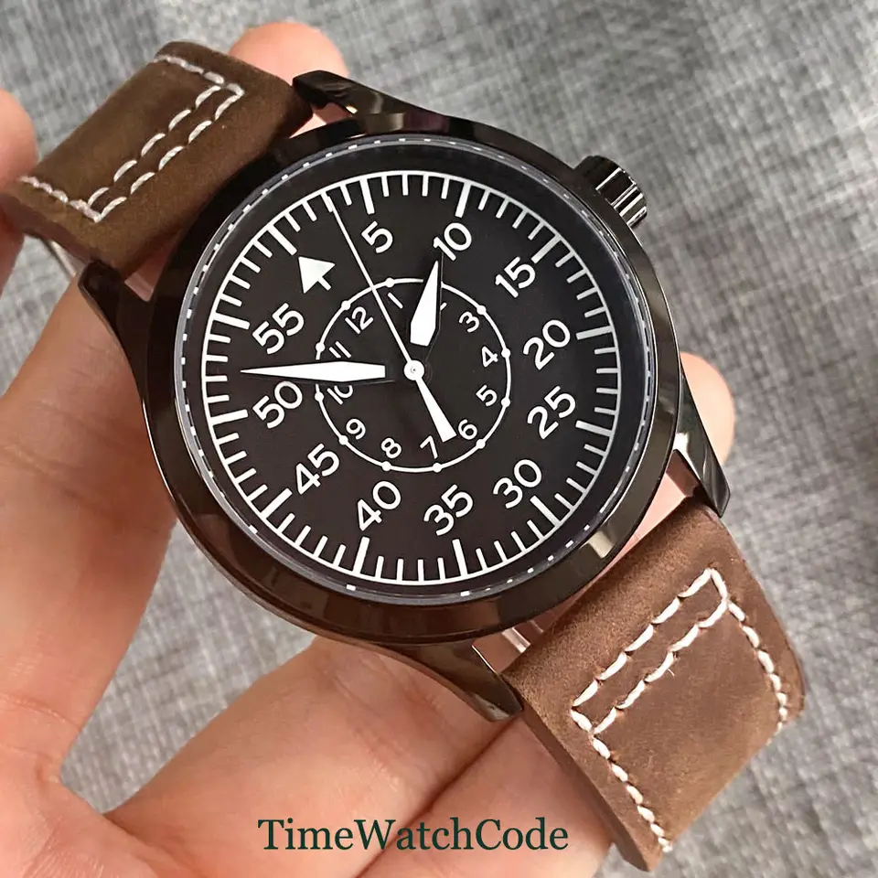 Vintage Aviator Watch, Sapphire Crystal, Luminous Black Dial, Miyota ...