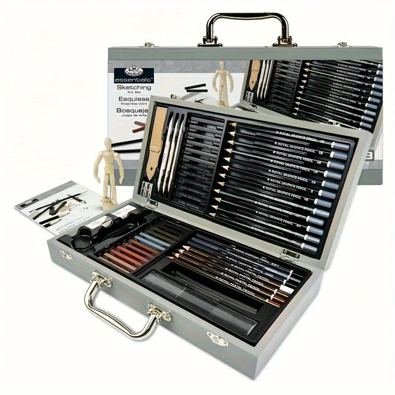 60PCS Luxury Wooden Box Sketching Pencil Set Art Drawing Sketching ...
