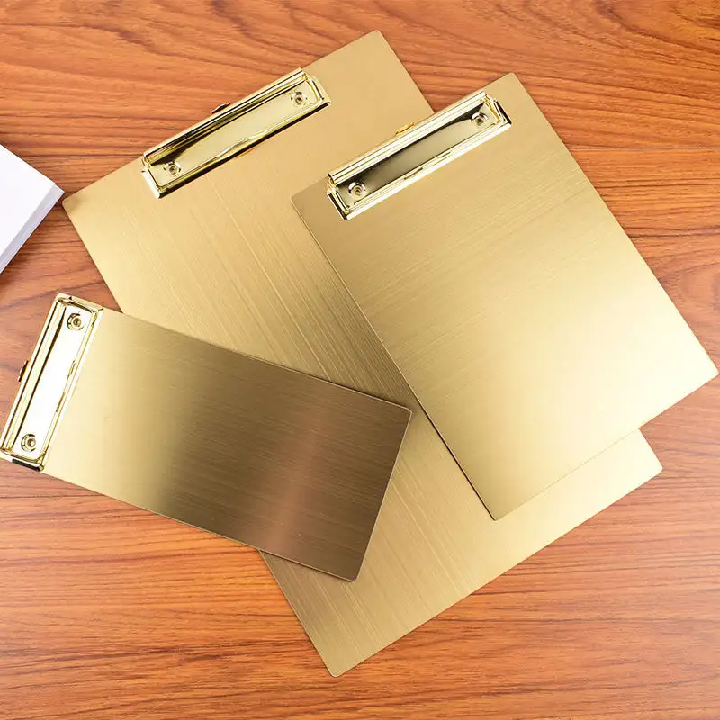 Nordic golden stainless steel folder board A4 metal writing board clip ...