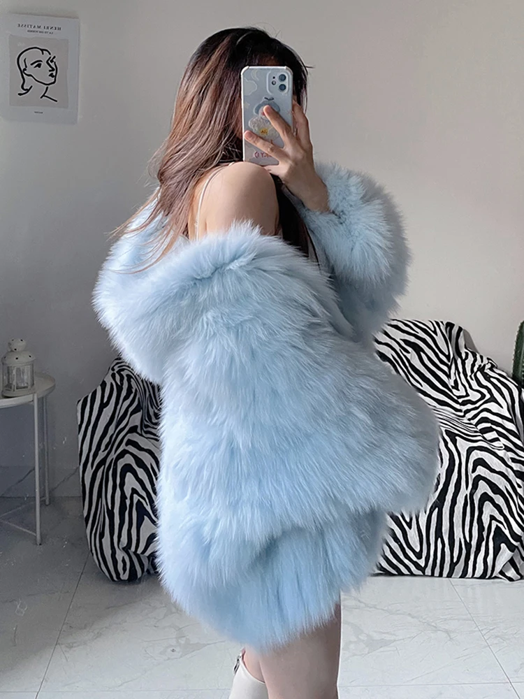Lautaro Winter Shaggy Hairy Thick Warm Soft Colored Faux Fur Jacket Women with Hood Bat Sleeved ...