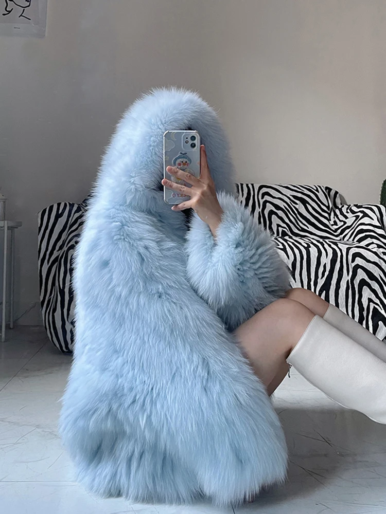 Lautaro Winter Shaggy Hairy Thick Warm Soft Colored Faux Fur Jacket Women with Hood Bat Sleeved ...