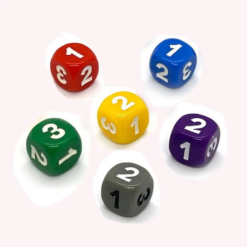 10 Colorful 123 Acrylic Dice For Board Games, Perfect Learning Tools.