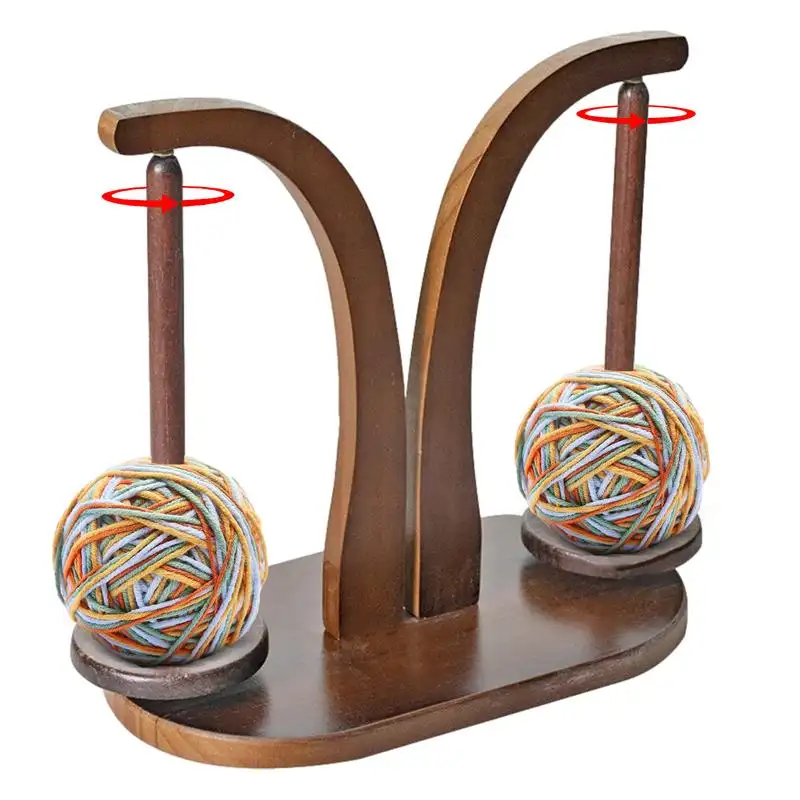 Double Yarn Spindle Rotating Wooden Sewing Yarn Holder Spinner Magnetic ...
